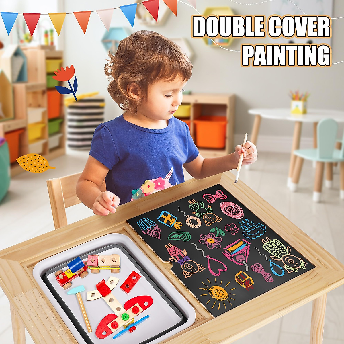 Sensory Table for Toddlers, Kids Play Sand Table with 2 Large Storage Bins, Indoor Outdoor Activity Table for Boys and Girls