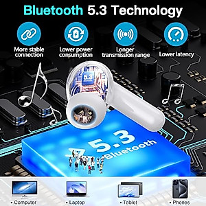 kurdene P3 Wireless Earbuds Bluetooth 5.3 Headphones, Deep Bass Stereo with Microphone Earphones in-Ear, Immersive Premium Sound Ear Buds for iPhone, Android-Clear