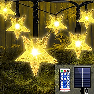 Decute Solar String Lights Outdoor, 100 LED 49ft Star Solar Fairy Lights IP65 Waterproof with Remote, 8 Modes Connectable Solar Christmas Lights for Garden Yard Patio Party Decor, Warm White