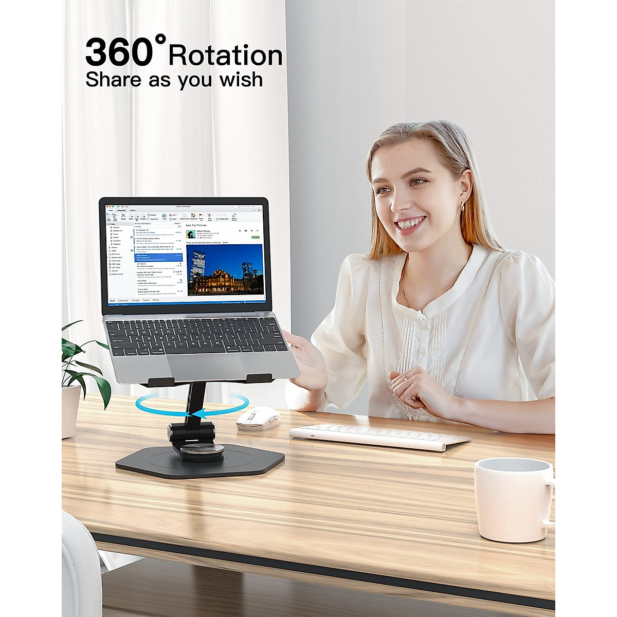 SOJUNER Swivel Adjustable Laptop Stand, 360° Rotating of Aluminum Laptop Stand for Desk, Laptop Riser with Mechanical Sound, Laptop Computer Stand Compatible with 10-16 inch Laptop, Black