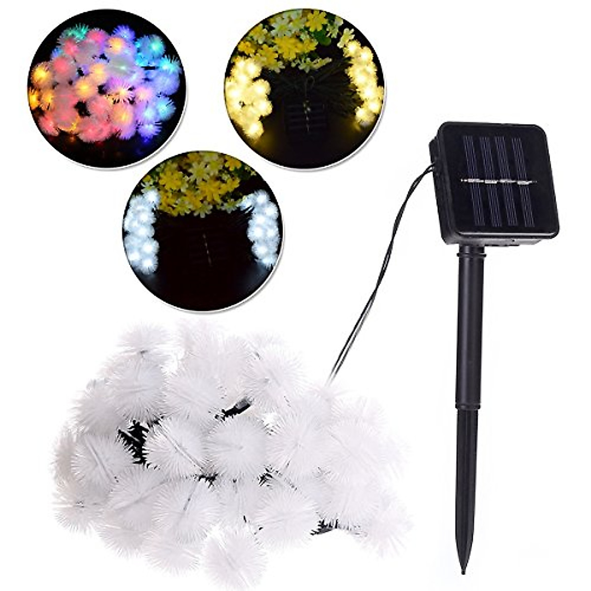 LEDMOMO LED Solar String Lights Fuzzy Ball Light Outdoor Waterproof Fairy Lights for Christmas Wedding Party Home Bedroom Garden Decoration 6.35M (Pure White)