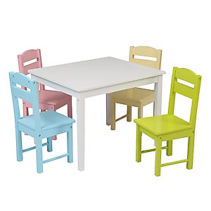 Children's Wooden Table and Chair Set,Kids Wooden Table and Chairs, 5 Pieces Set Includes 4 Chairs and 1 Activity Table, Picnic Table with Chairs for Kids (Colorful)