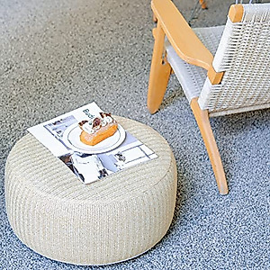 weruisi Woven Inflatable Ottoman with Air Pump D21”x H10” Outdoor Indoor Pouf Patio Footrest Stool with Portable Handle, Round Ottoman for Patio Garden, Camping, Bedroom, Living Room…