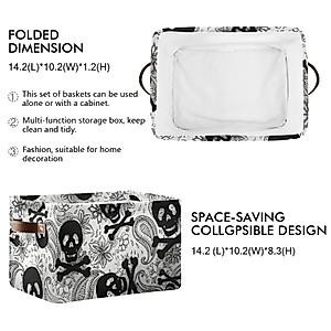 Large Foldable Storage Basket Skull Black Gothic Storage Bin Canvas Toys Box Fabric Decorative Collapsible Organizer Bag with Handles for Bedroom Home
