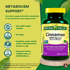 Wild Hamster Spring Valley Cinnamon Capsules 1000mg, 400 Count Bundle with Exclusive Keychain Pill Holder & Sticker (3 Items)