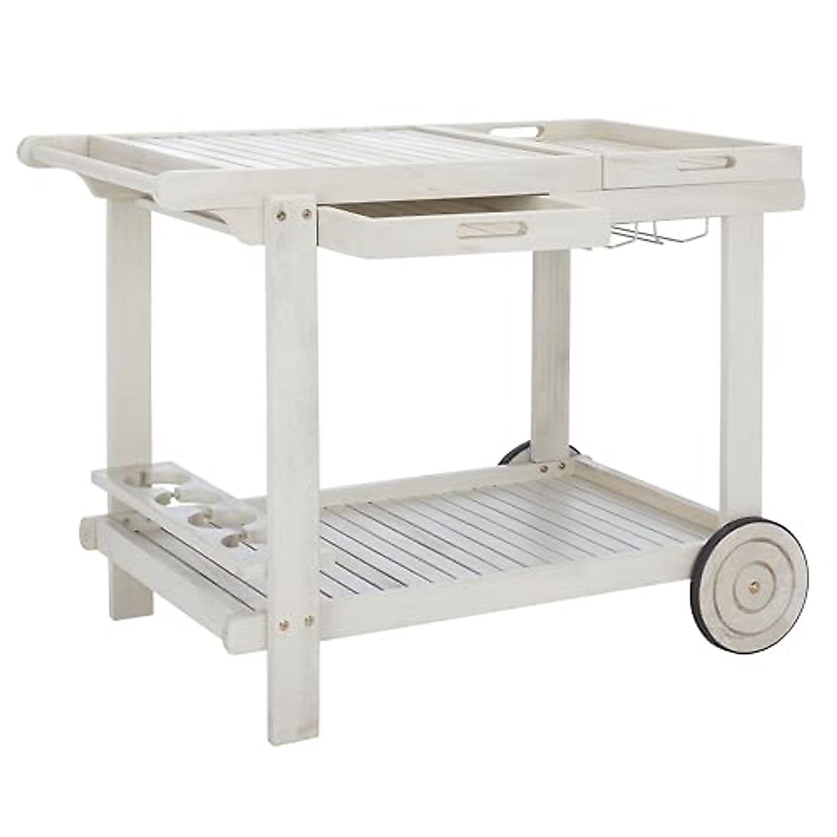 SAFAVIEH Outdoor Collection Orland White Washed Acacia Wood Slatted Tea Trolley