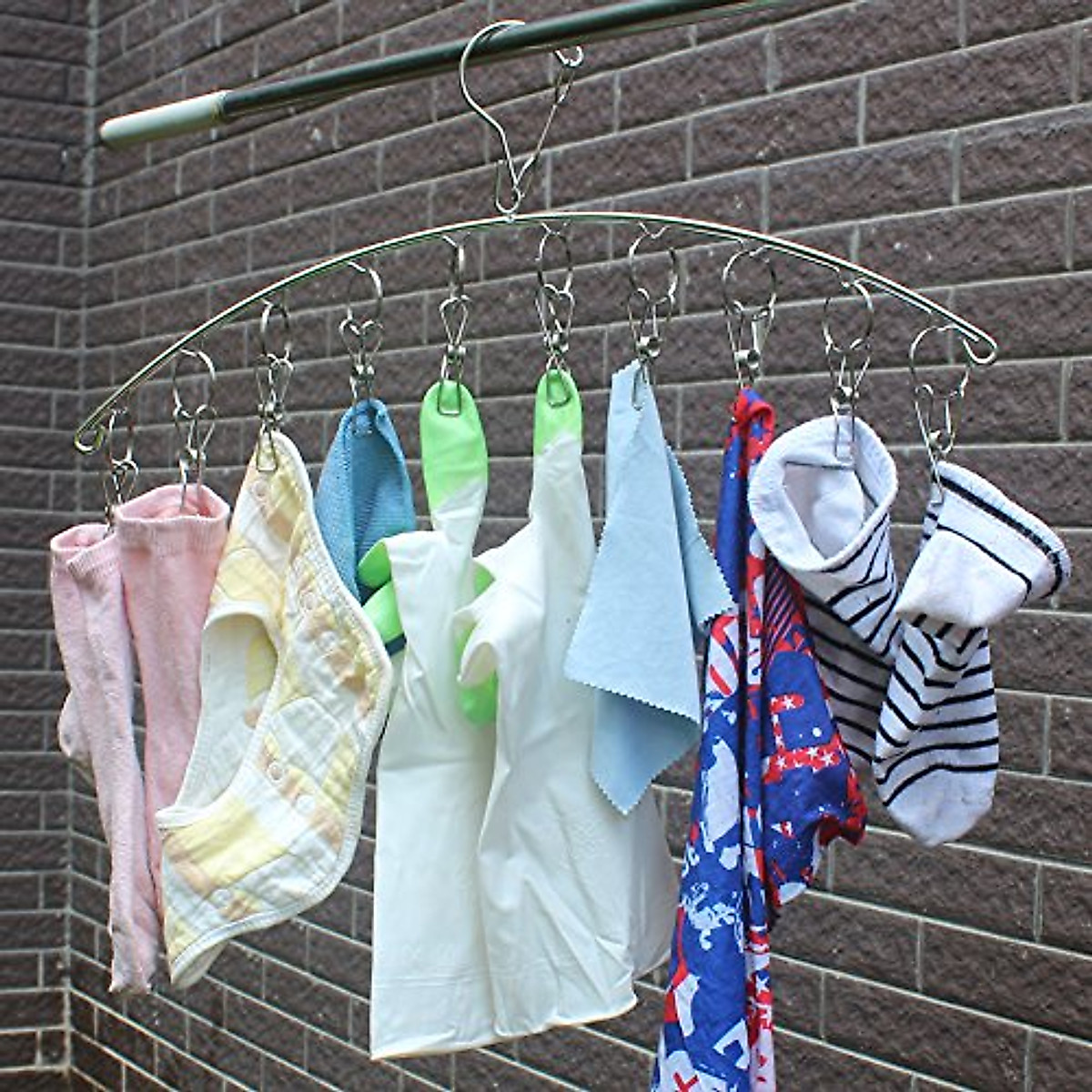 Z ZICOME 2 Pack Stainless Steel Hanging Drying Rack Clothes Hanger with 10 Clips for Drying Small Items, Socks, Underwear, Diapers, Bras, Baby Clothes, Towels, Face Masks, Gloves