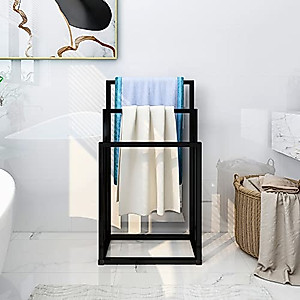 3 Tiers Metal Towel Rack Modern Freestanding Black Towel Holder for Bathroom Accessories Organizer(Black)
