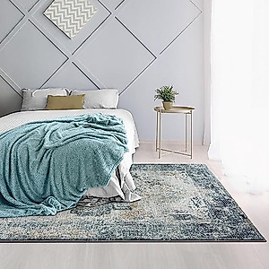 LUXE WEAVERS Blue 8x10 Mosaic Tile Area Rug with Distressed Effect