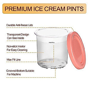 4 Pack Ice Cream Containers Compatible with Ninja Creami NC299AMZ NC300 & NC301 Series Ice Cream Maker, Replacement Pints Containers and Lids, BPA-Free & Dishwasher Safe, Grey/Blue/Pink/Yellow