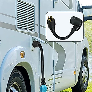 bchsadvb RV Generator Adapter Cord with Handle 12 Inch 30 Amp 125/250V 4-Prong L14-30P Twist Lock Male to TT-30R Female, STW 3/C 10 AWG