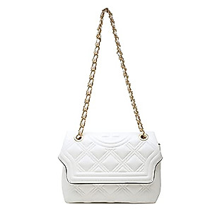 Small Square Bag Winter Diamond Lattice Shoulder Bag Chain Crossbody Bag PU Handbags and Purses Female (White crossbody bag)