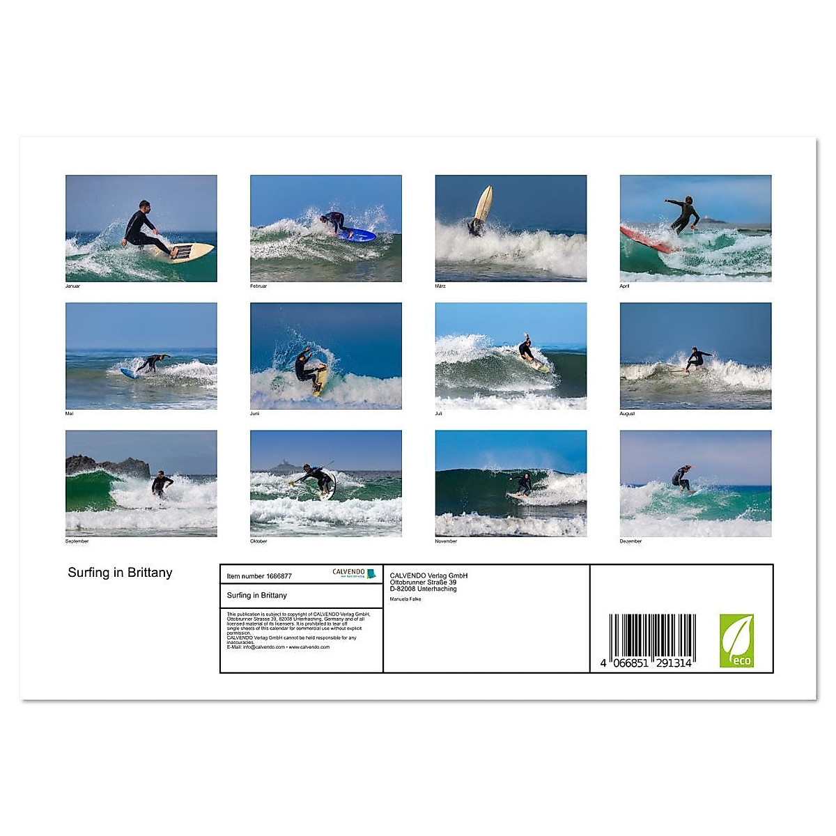 Surfing in Brittany (Monthly Wall Calendar 2024 11.7" x 16.5" (open)), CALVENDO 14 Month Calendar