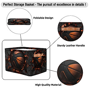 SinSenMa Basketball Black Cube Storage Basket Boy Toys Gifts Empty Basket,Collapsible Shelf Organizer Bins with Handles,Canvas Cloth Fabric Storage Basket,Books Kids Toys Bin Boxes,Closet Decorate