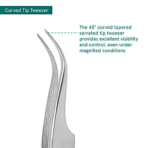 Excelta - 7B-SA-SE - Tweezers - Very Fine Point - Curved - One Star - Anti-Mag. SS - Serrated Tips, 0.06" Height, 0.39300000000000002" Wide, 4.5" Length