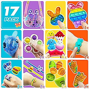 Easter Basket Stuffers - Pop Easter Basket Bunny Purse Bags Sensory Fidget Toy Pack for Kids Toddlers Teens Girls Boys - Great Easter Gift Set for Easter Hunts and Party Favor