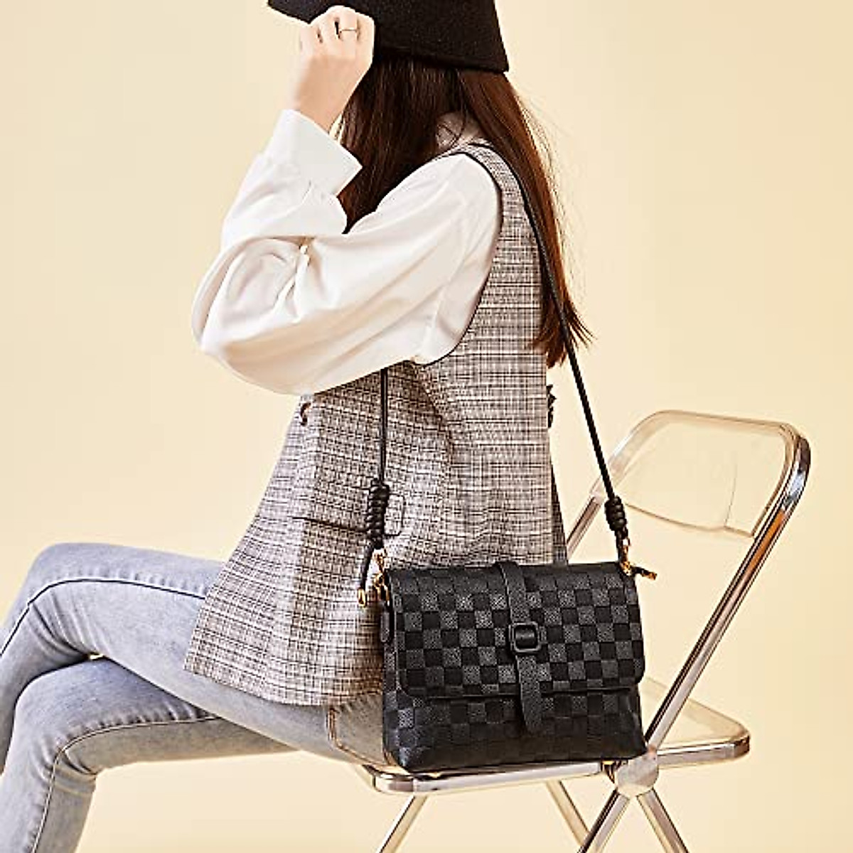 TXUNIAOZZ Small Fashion PU Crossbody Bags Shoulder Bag Purse Handbags for Women,Black