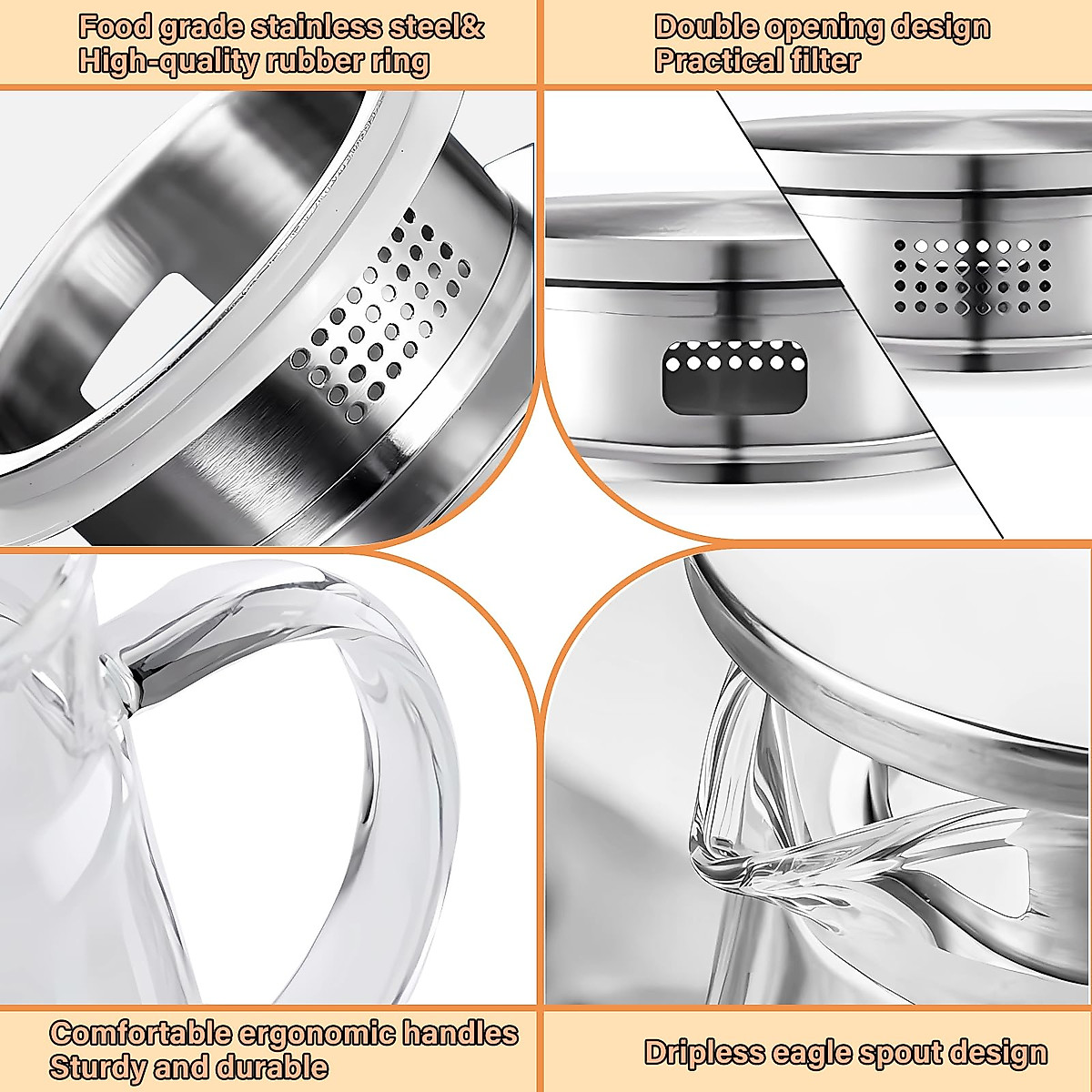 Glass Teapot Stovetop & Microwave Safe, Heatproof Borosilicate Glass Teapot Water Pitcher with Wooden Lid and Removable Filter, Teapot for Loose Leaf and Fruit Tea and Fragrant Tea (2500MI(88OZ))