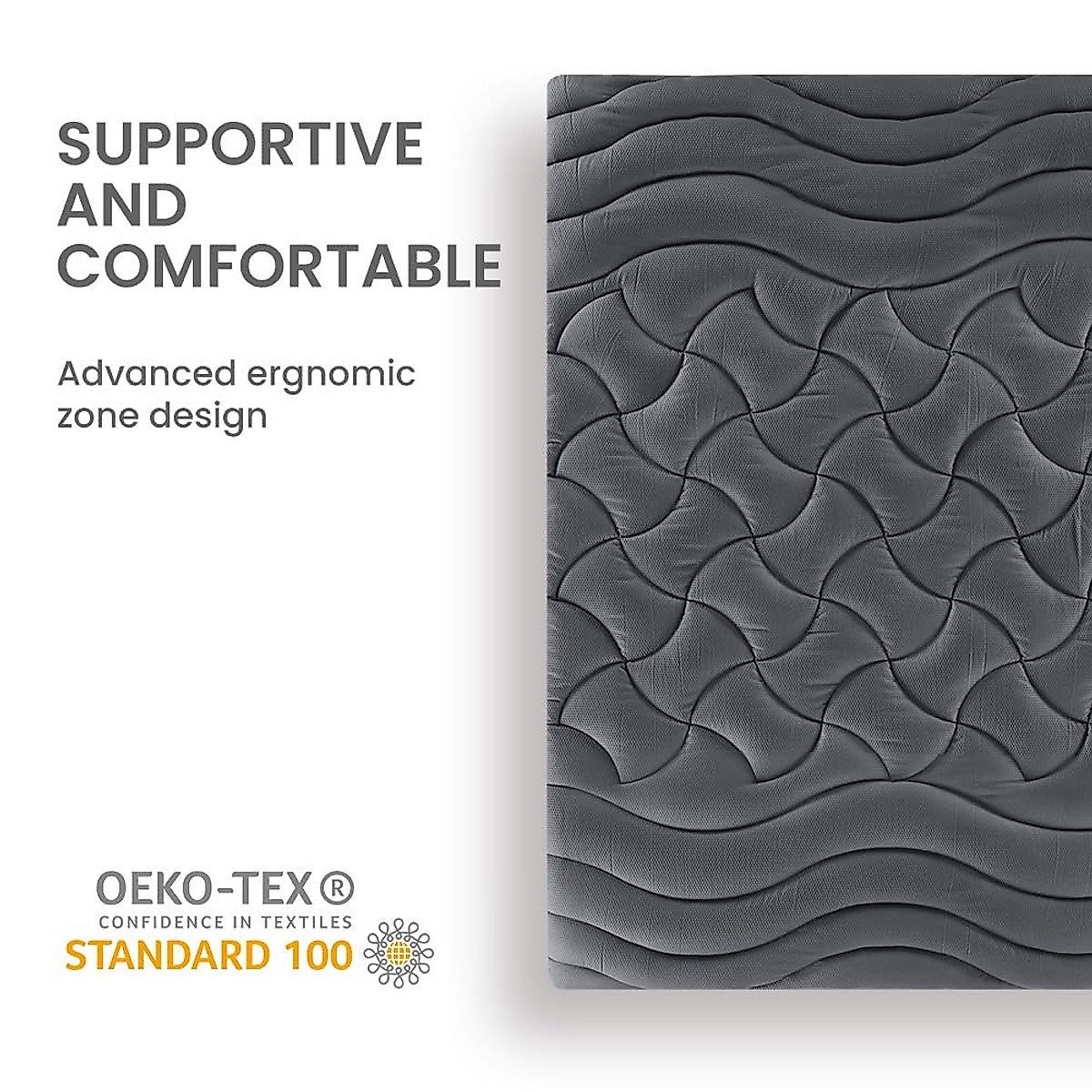 SLEEP ZONE King Size Cooling Mattress Pad, Premium Zoned Quilted Fitted Mattress Topper, Elastic Mattress Protector Cover, Machine Wash Durable, Deep Pocket 8-21 inch (Grey, King)