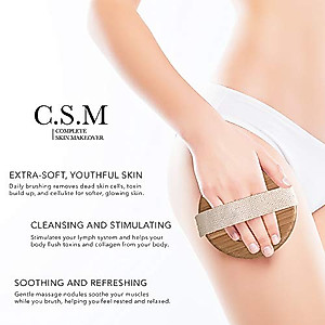 CSM Dry Body Brush for Beautiful Skin - Solid Wood Frame & Boar Hair Exfoliating Brush to Exfoliate & Soften Skin, Improve Circulation, Stop Ingrown Hairs, Reduce Acne and Cellulite