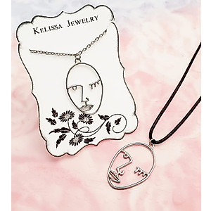Winking Face Necklace in Silver, Picasso Face Necklace, Artistic Face