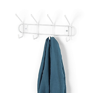 Spectrum Diversified 4 Mounted Double Hook, Sturdy Steel Wall Storage, Coat Rack with Rubberized Ends, Closet & Garage Organization, White