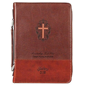 Personalized Custom Bible Cover for Men Two-Tone Brown John 3:16 Faux Leather Christian Gift for Father, Brother, Son, Grandpa, Grandson Laser Engraved Imprinting Your Text Name (Large)