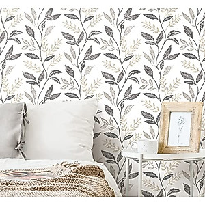 RoomMates RMK12178PLW White Cottage Vine Peel and Stick Wallpaper, Grey, Taupe