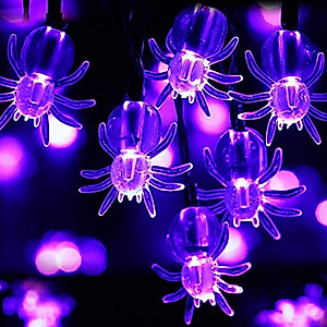 DYTesa Halloween Solar String Lights, 21.3 Ft 30 LED Purple Spider LED Lights IP65 Waterproof for Halloween Outdoor Indoor Party Decor, Patio, Lawn, Garden, Yard