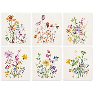 Whaline 6Pcs Wildflower Swedish Dishcloths Colorful Flower Kitchen Dish Towel Reusable Floral Cotton Kitchen Towels for Baking Cooking Home Kitchen Decor Housewarming Gift, 6.7 x 7.7Inch