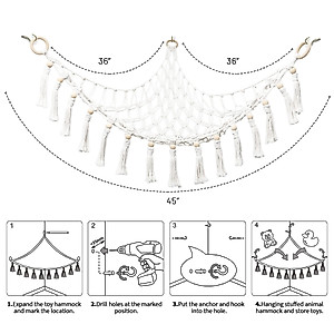 EndSource Stuffed Animal Net or Hammock, Upgraded Large Handmade Durable Macrame Toy Hanging Storage for Girls Boy, Net Holder Organizer in Nursery Playroom Bedroom Kid Room Corner, White (ED0029SS)