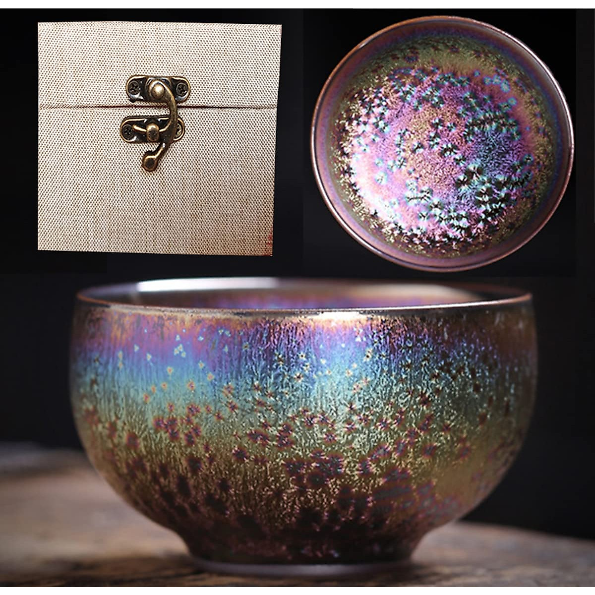 HAPPYDOG Colorful JianZhan Tenmoku Tea Cup Bowl Ancient Chinese Crafts Mug Designer Collection Ceremony Ancient Style HandWork Made (AA)