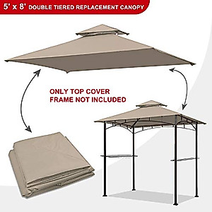 Eurmax USA High Performance Grill Gazebo Canopy Replacement Cover 5x8 BBQ Gazebo Shelter Top（Beige）