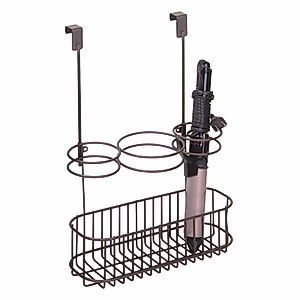 mDesign Steel Over Cabinet Door Hair Care, Hot Styling Tool Organizer Storage Basket for Hair Dryer, Flat Irons, Curling Wands, Straighteners, Space Saving, 3 Sections, Concerto Collection, Bronze