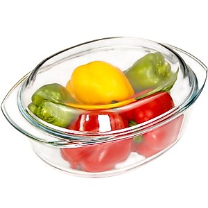 LERIYUFS 3.5L Glass Casserole with Glass Lid, Oval Clear Microwavable Glass Bowl With Lid, Oven Safe Covered Glass Baking Dish for Oven (118 oz-Oval)