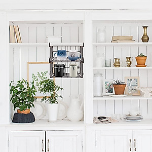 Hanging Under Shelf Storage Basket, 4 Pack Foldable Under Cabinet Metal Desk Storage Wire Rack Organizer for Kitchen Pantry Bookshelf Office Home, Easy to Install Slide-in Under Shelves (Black)