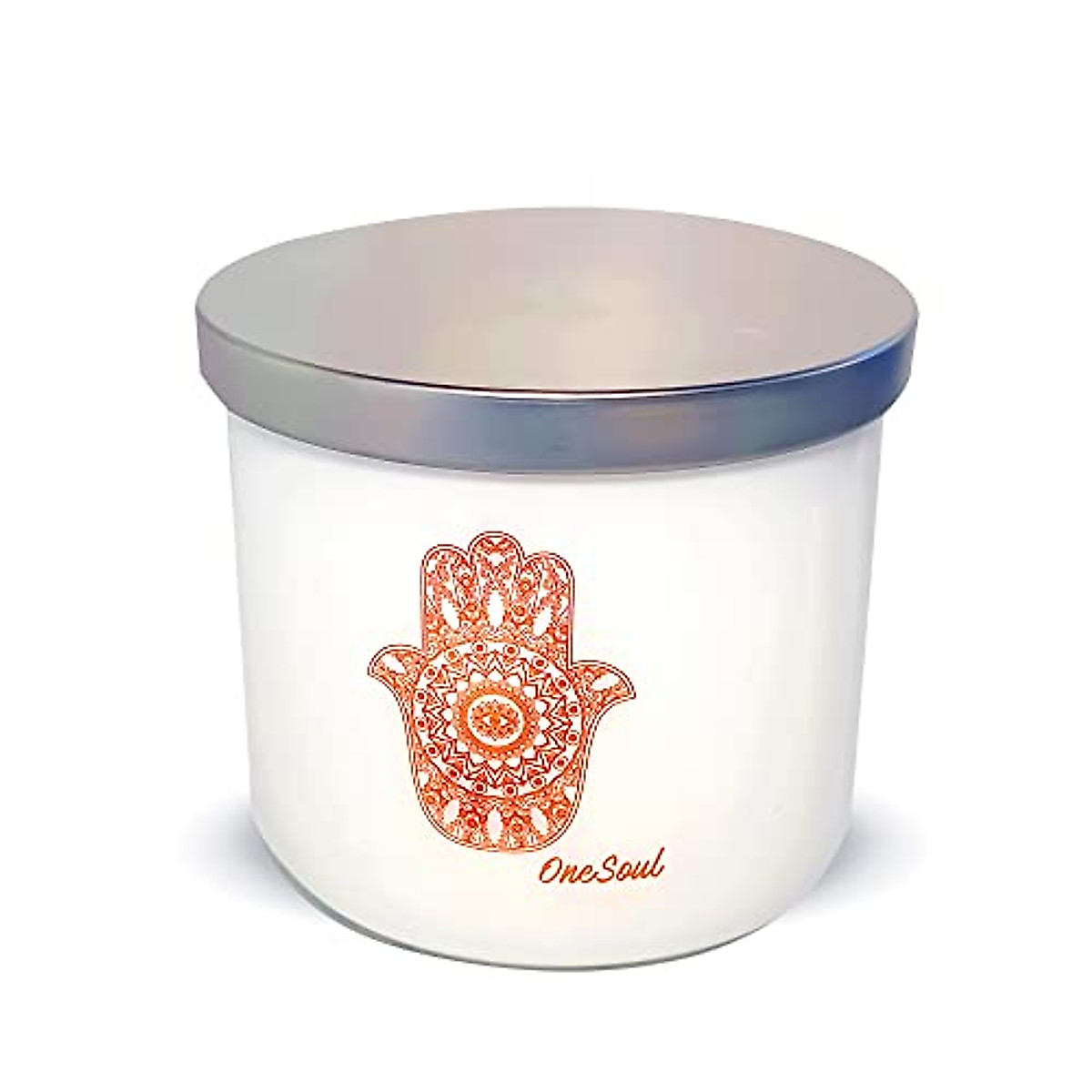 Moroccan Amber Scented Candles with 3 Wicks, Hand-Poured Aromatherapy Candle, Aesthetic Candles with Hamsa Design, Large Candle Made of Palm Wax, 50-Hour Burn Time, 14oz - OneSoul Collection