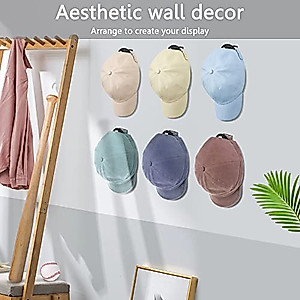 JULMELON 12 Pieces Adhesive Hat Hooks for Wall Minimalist Hat with 2 Small Key Hooks Rack Design Hat Holder Organizer for Baseball Caps Display, No Drilling, Strong Hold Hat Hangers