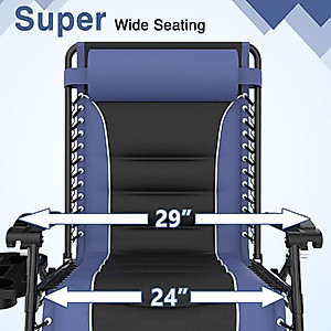 Slendor Oversized Padded Zero Gravity Chair, 29Inch XL Reclining Camping Lounge Chair with Large Cup Holder & Footrest, Reclining Patio Chairs Folding Recliner for Outdoor Indoor
