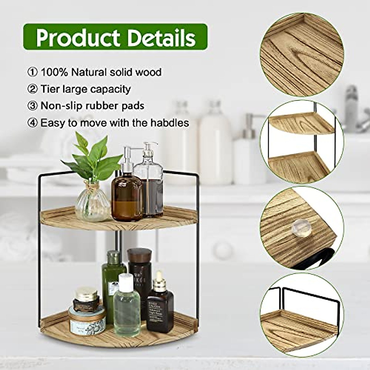 2-Tier Bathroom Counter Organizer, Bathroom Corner Storage Shelf, Bathroom Trays for Counter Vanity Organizer, Cosmetic Holder Perfume Makeup Standing Rack, Bathroom Sink Organizer Kitchen Spice Rack
