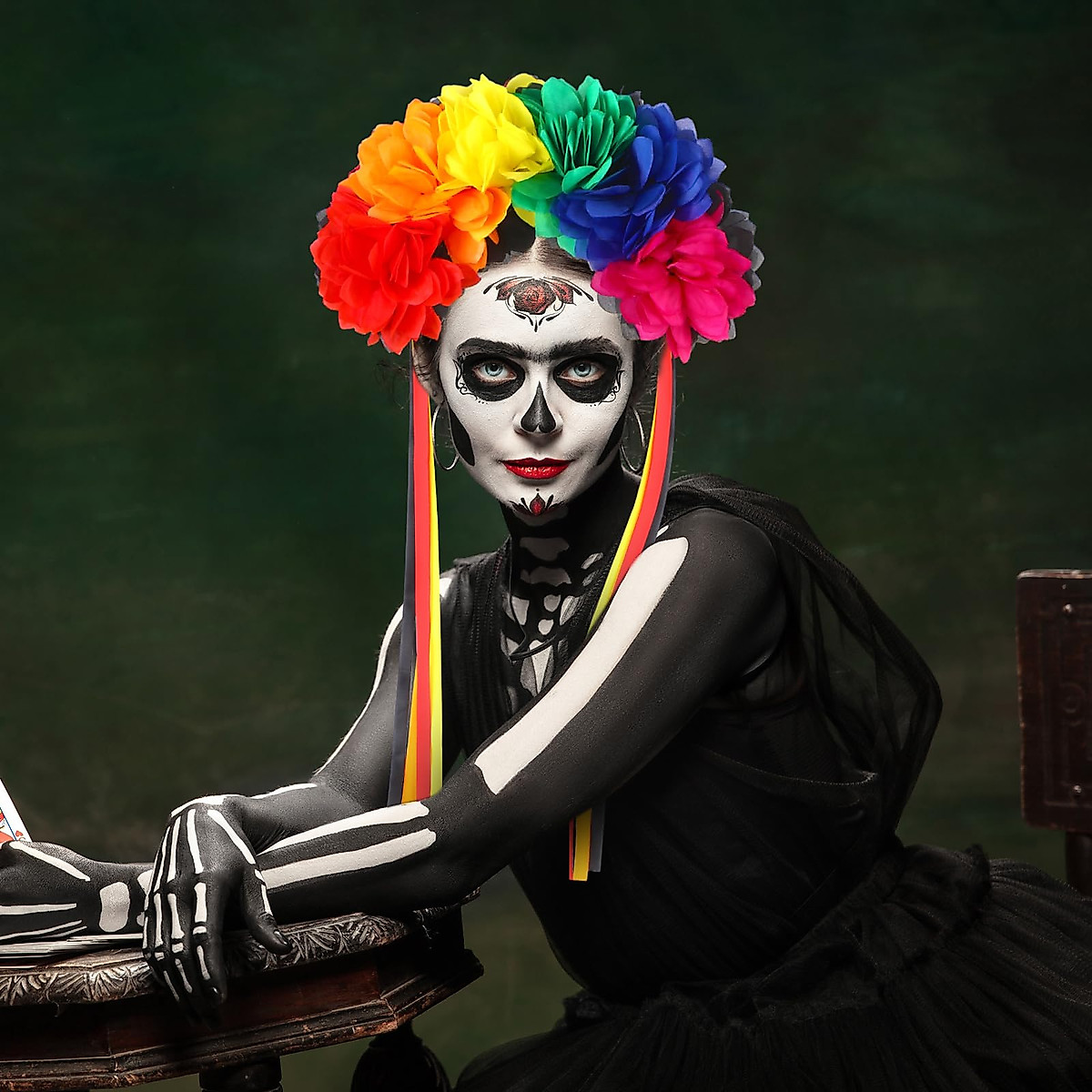 Riceshoot 3 Pcs Halloween Flower Headband Day of the Dead Floral Headband Mexican Flower Crown Headband Halloween Festival Wedding Headband for Women Girls Halloween Masquerade Bridal Party Dress up