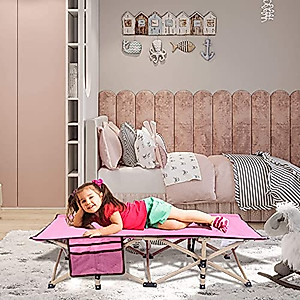 REDCAMP Folding Kids Cot for Sleeping 5-10, Portable Toddler Cot Bed Child Travel Cot for Camping, Pink 53''x26''