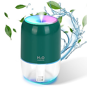 Mini Humidifiers for Bedroom, 200ml Cool Mist Humidifiers for Home Nursery Indoor Plants, Room Humidifiers for Bedroom Quiet Easy Clean Auto Shut-off Top Fill Humidifier for Car Office Desktop, Green