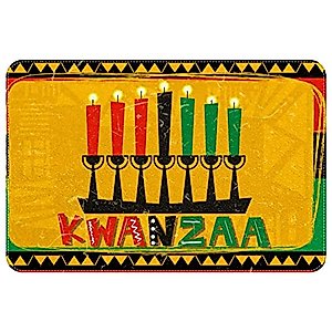 Happy Kwanzaa with Kwanzaa Candle, Indoor Door Mat Durable Front Door Mats Entryway Rug Non-Slip Absorbent Area Rugs Resist Dirt Rugs for Room Decor, 31"x20"
