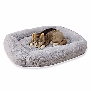 PEETITI Orthopedic Fluffy Plush Dog Bed Rectangle Calm Sleeping Pet Bed Washable Cat Dog Cushion Fits Up to 10-150lbs (X-Small, Pink)