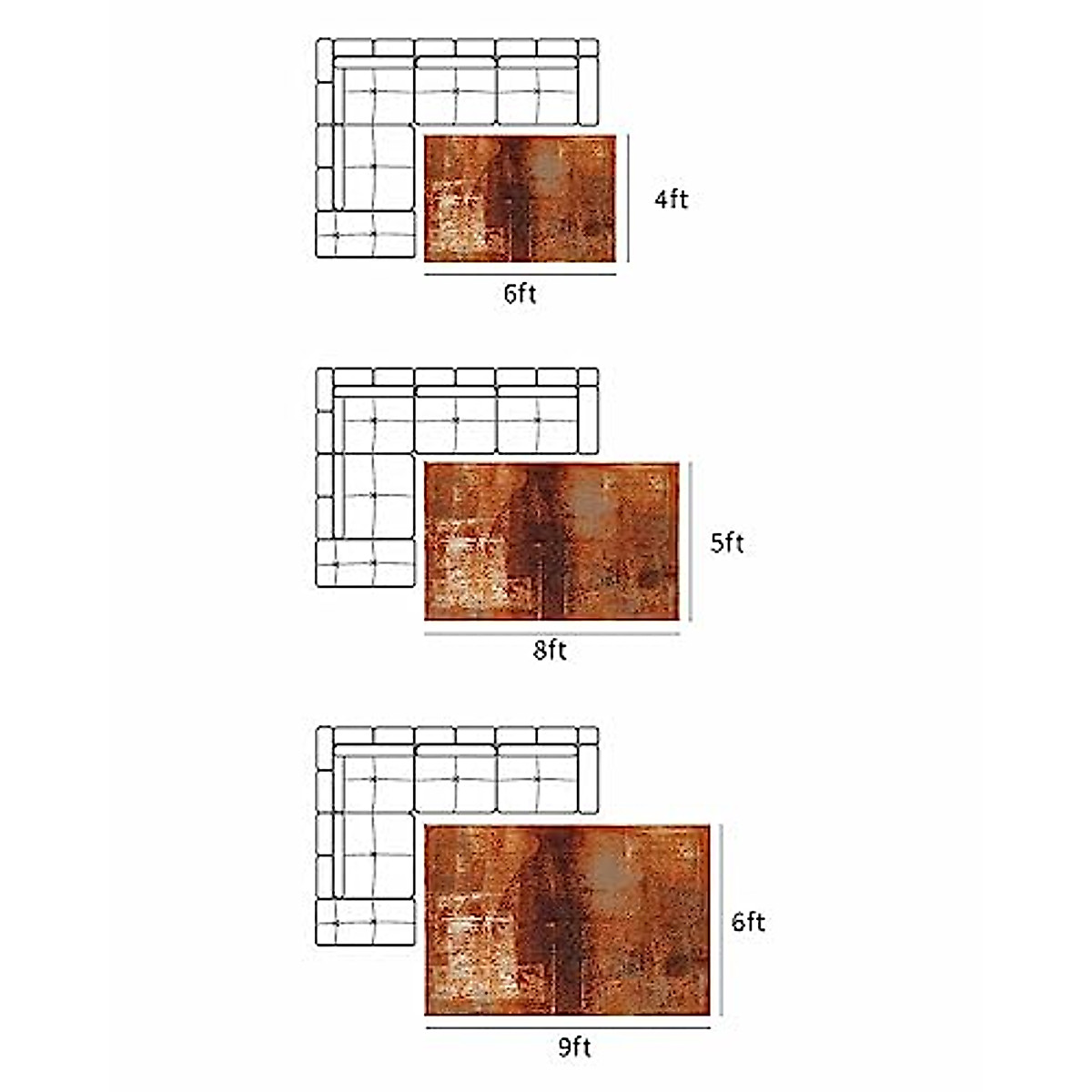 Burnt Orange Outdoor Rug for Patio/Deck/Porch, Modern Geometric Non-Slip Large Area Rug 5 x 8 Ft, Abstract Art Oil Painted Indoor Outdoor Rugs Washable Area Rugs, Reversible Camping Rug Carpet Runner