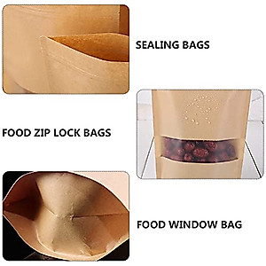 Cabilock 50Pcs Kraft Paper Stand Up Bags Reusable Valve BagWindow Food Tea Sealing Bags