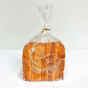 Lesibag 100Pcs 11"x 14" Bottom Gusset Bread Loaf Bags with Ties, Clear Printed Cello Cellophane Bags for Homemade Bread or Bakery