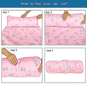 Toddler Nap Mat with Pillow and Blanket 50" x 21" x 1.5", Nap Mat for Boys Girls Super Soft and Cozy, Kids Sleeping Bag for Preschool, Daycare, Toddler Sleeping Bag, Pink Horse