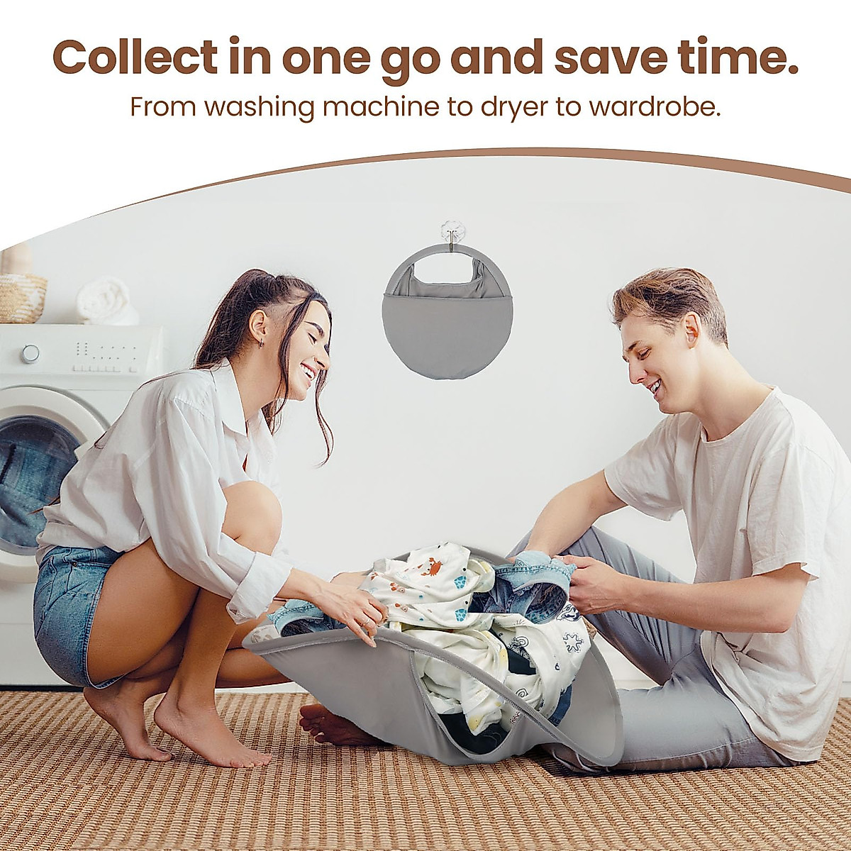 ZIMUHENAI 26" Collapsible Laundry Basket, Larger Popup Laundry Basket for Dryer, Portable Laundry Hamper for Clothes Storage and Easy to Use(Grey)